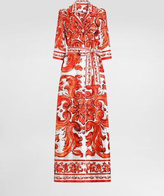 Dolce & Gabbana Mantel Aus Seide Mit Majolika-print In Wickelstil - Frau M&auml;ntel Und Jacken Mehrfarbig 38