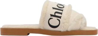 Chlo&eacute; Femme, Chaussures, Blanc, Taille: 37 EU Woody Shearling Sandal