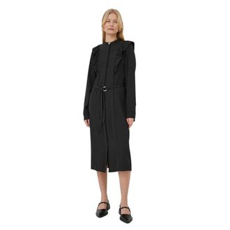 Bruuns Bazaar Robe mi-longue ceintur&eacute;e &agrave; volants - Femme - Robes - Noir - Taille: 36 FR