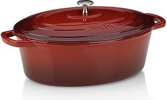 KELA Kela 11942 Br&auml;ter mit Deckel, Gusseisen, Emaille-Beschichtung, Hohe W&auml;rmespeicherung, Induktionsgeeignet, 6 L, Rot, Oval, Calido