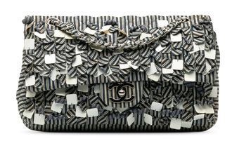 Chanel Navy Striped Medium Double Flap Bag