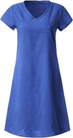 Generic Robe chemise surdimensionnée à col en V pour femme, manches courtes, pour lété, Bu2., XXL