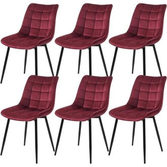 Woltu Woltu - Lot de 6 Chaises de Salle &agrave; Manger Chaise de cuisine scandinaves en velours, Pieds en m&eacute;tal, Bordeaux
