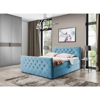 Furnix Boxspringbett MOLIE 120x200 Kopf- und Fußteil Bettkasten & Topper EV 70839 Blau