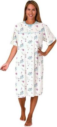 Normann Chemise de nuit classique &agrave; manches courtes pour femme - 105 cm de long avec boutonni&egrave;re au niveau du cou, bleu clair, 46-48