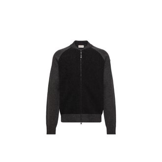 Moncler Moncler Cardigan Zipp&eacute; En Laine Et Cachemire Boucl&eacute; M&eacute;lang&eacute;, Homme, Gris, Taille: 3xl