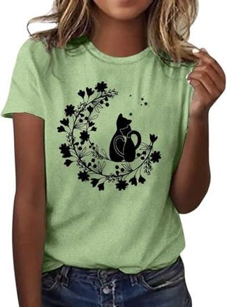 Generic T-shirt graphique &agrave; manches courtes pour femme avec imprim&eacute; coeur pour la Saint-Valentin 2026, Vert, XL