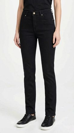 MAC Broeken Slim-fit-Jeans MAC MELANIE, Damen, Gr. 42, L&auml;nge 32, schwarz (schwarz rinsewash), Denim/Jeans, Obermaterial: 90% Baumwolle, 8% Polyester, 2% Elasthan,