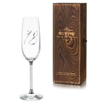 Nuptio Sektgläser 18. Geburtstag Gläser: Geschenke mit Holzkiste Silber Birthday Gravur Geschenkideen für Frau Junge Mädchen Prosecco Sektflöten Geschenkbox 