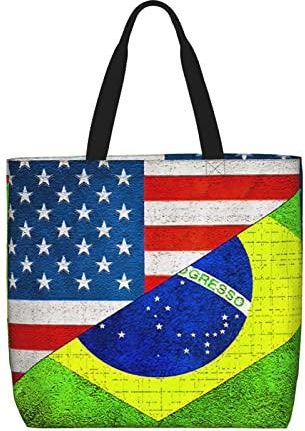 Generic Sac Fourre-Tout Drapeau Br&eacute;silien Femmes Sac &Agrave; Bandouli&egrave;re De Grande Capacit&eacute; R&eacute;utilisable Sacs En Toile, Pour Femmes, Filles, Tous Les Jours, Shoppin