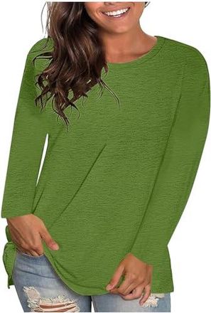 Generic Hauts de sortie pour femme - Grande taille - D&eacute;contract&eacute; - Col rond - Confortable - Doux - Couleur pure - T-shirt &agrave; manches longues - Chemise de base 