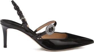 Ermanno Scervino Femme, Chaussures, Noir, Taille: 37 EU Escarpin Slingback en Cuir Verni avec Boucle Bijou Faite Main