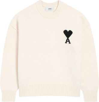 Ami Homme, Pulls, Beige, Taille: XL Pull ras du cou en laine mérinos feutrée