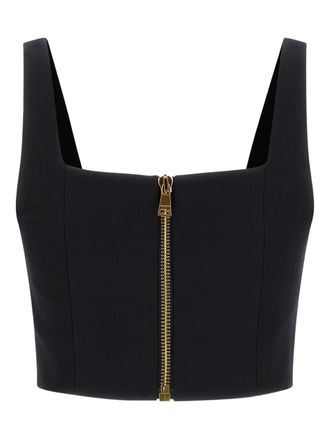 Balmain Lion-Button Wool Crop Top - Black