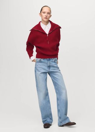 Mango Pull col chemin&eacute;e &agrave; zip grenat - Femme - XS - MANGO