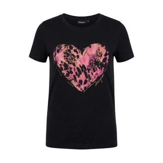 Desigual Femme, Tops, Noir, Taille: 42 FR T-Shirt Imprim&eacute; &agrave; Manches Courtes et Col Rond
