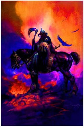 Buyartforless BUY ART FOR LESS Offizielles Lizenzprodukt Death Dealer 1 Fantasy-Kunstposter Frank Frazetta Non Flock Blacklight 61 x 91 cm Kunstposter - dekorativer