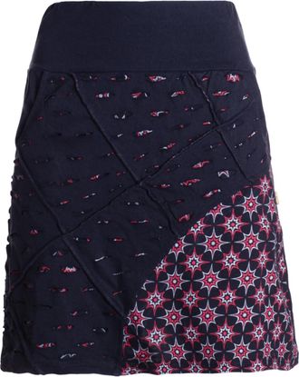 vishes Alternative Bekleidung - Damen A-Line Rock Baumwolle Blumen-Muster elastischer Bund mit Taschen schwarz 42-44