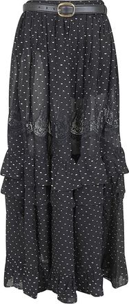 Self Portrait Femme, Jupes, Noir, Taille: 36 FR Chiffon Lace Maxi Skirt
