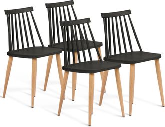 IDMarket Set mit 4 Stühlen Lily, Schwarz, für Esszimmer