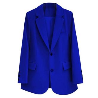 Generic Blazer à manches longues - Style décontracté - Épaules rembourrées - Coupe ajustée - Pour le travail et le bureau - Avec poches, bleu, 3XL