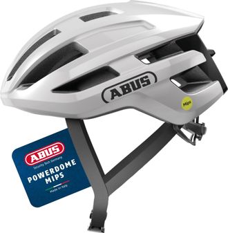 ABUS Rennradhelm PowerDome MIPS - leichter Fahrradhelm mit cleverem Belüftungssystem und Aufprallschutz - Made in Italy - für Damen und Herren - Weiß Glänz