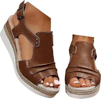 Generic Sandales compens&eacute;es orthop&eacute;diques pour femme avec sangle de cheville - Soutien de la vo&ucirc;te plantaire - Chaussures &agrave; bout ouvert - Espadrilles &agrave; talon 