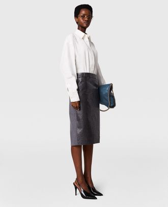 Stella McCartney Ostrich Texture Midi Skirt, Woman, Slate, Size: 38