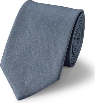 CHARLES TYRWHITT Einfarbige Krawatte aus Leinen und Seide - Blau