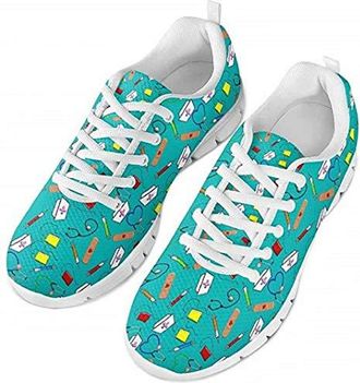 CHAQLIN Sneakers Mignon Infirmière Baskets pour Femmes Hommes Sport en Plein Air Chaussures de Course Léger Maille Marche Jogging Baskets Vert Taille 42 EU