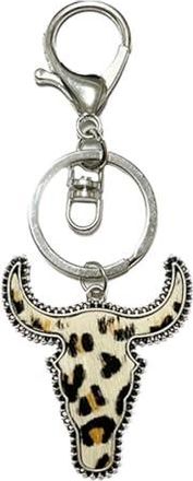 Generic Porte-cl&eacute;s pour femme personnalis&eacute; [ porte-cl&eacute;s t&ecirc;te de l&eacute;opard et de vache ] Vintage en cuir v&eacute;ritable motif de vache style western charme de sac acc