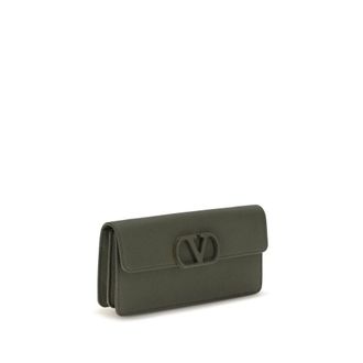 Valentino Garavani VLogo Grainy Calfskin Chain Wallet - Green