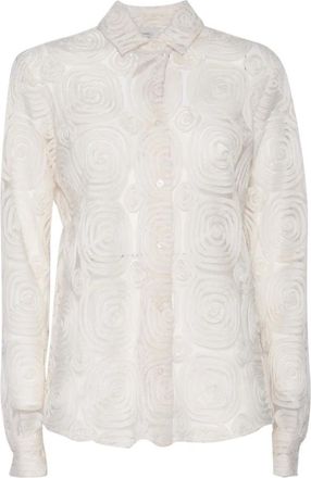 Mazzarelli Femme, Blouses et Chemises, Beige, Taille: 40 FR Camicia in tulle rose ricamate
