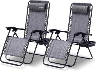 SereneLife Gartenliege 2er Set, Liegestuhl, Sonnenliege klappbar mit Stufenlos verstellbare Positionen, Kopfstütze Getränk & Handyhalter, Liegestuhl Garten, Rela