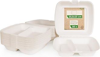 Love Nature Bo&icirc;te Menu &Eacute;cologique 2 Divis&eacute;e 50 Pi&egrave;ces - Vaisselle Jetable Canne &agrave; Sucre - Bo&icirc;te Menu Jetable - Emballage &agrave; Emporter - Emballage Alimentaire &agrave; Empo