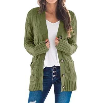 Generic Cardigan dautomne d&eacute;contract&eacute; &agrave; manches longues boutonn&eacute; sur le devant pour femme, cardigan ouvert sur le devant pour femme, Vert, XXL