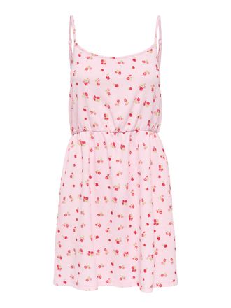 Only Minikleid ONLY ONLALTA S/L SHORT STRAP DRESS PNT ZLO, Damen, Gr. L, N-Gr, roseate spoonbill aop:rot flowers, Web, Obermaterial: 98% Polyester, 2% Elas