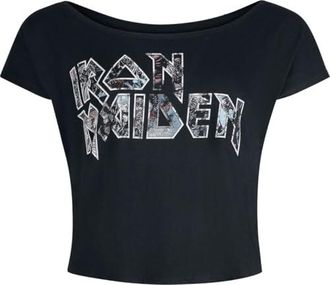 Iron Maiden Logo Femme T-Shirt Manches Courtes Noir M 100% Coton Large