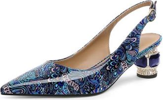 EDEFS Escarpins Slingback Femme Polyvalents Talon Bas Bloc 5 cm Cuir Verni Bout Pointu avec Strass Cristal pour Mariages Gala Tapis Rouge & Tenue Quotidienn