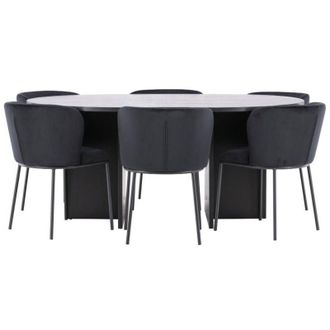 ebuy24 Strada Essgruppe Ausziehtisch &Oslash;120cm, 170cm und 6 St&uuml;hle schwarz