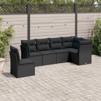 vidaXL 6-tlg. Garten-Sofagarnitur mit Kissen Schwarz Poly Rattan - Vidaxl