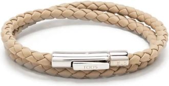 Tod's Homme, Accessoires, Brun, Taille: ONE Size Bracelet Double Tour en Cuir de Veau Tress&eacute;