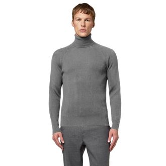 Alpha Studio Homme, Pulls, Gris, Taille: XL Ribbed Turtleneck Sweater