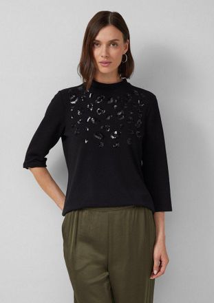 s.Oliver 3/4-Arm-Shirt T-Shirt Relaxed-Fit-Shirt aus Viskosemix mit Pailletten-Applikation