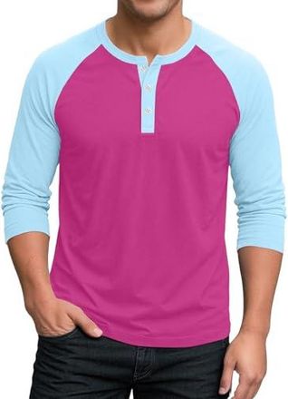 Generic Polo pour homme et adulte, chemise &agrave; manches longues avec bouton 1/4, coupe d&eacute;contract&eacute;e, col rond, t-shirt Henley de couleur unie, t-shirt d&eacute;contract