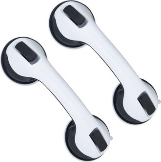 Relaxdays Haltegriff mit Saugnapf, 2er Set, Dusche, Wanne, 70 kg, Senioren, behinderte Menschen, Saugheber, schwarz/wei&szlig;