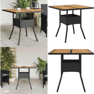 vidaXL Gartentisch mit Holzplatte Schwarz 80x80x75 cm Poly Rattan - Gartentisch - Esstisch - Outdoortisch - Terrassenm&ouml;bel - Balkonm&ouml;bel - Home & Living