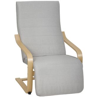 HOMCOM Lounge-Sessel mit Verstellbarer Fu&szlig;st&uuml;tze, Leinen gepolsterter Lounge-Sessel mit Holzgestell, Relax-Sessel f&uuml;r Schlafzimmer, B&uuml;ro, Arbeitszimmer, 66,5