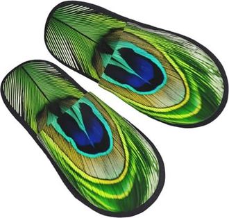 Generic Plume De Paon Verte Femme Homme Pantoufles Confortable Chaussons Respirantes Slippers Pour Maison Hiver Int&eacute;rieur L