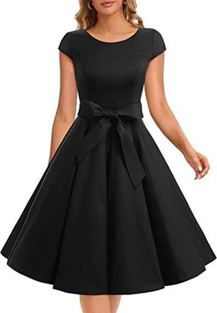 Dressystar DS1956 Robe à Audrey Hepburn Classique Vintage 50s 60s Style à Mancheron Noir XXL